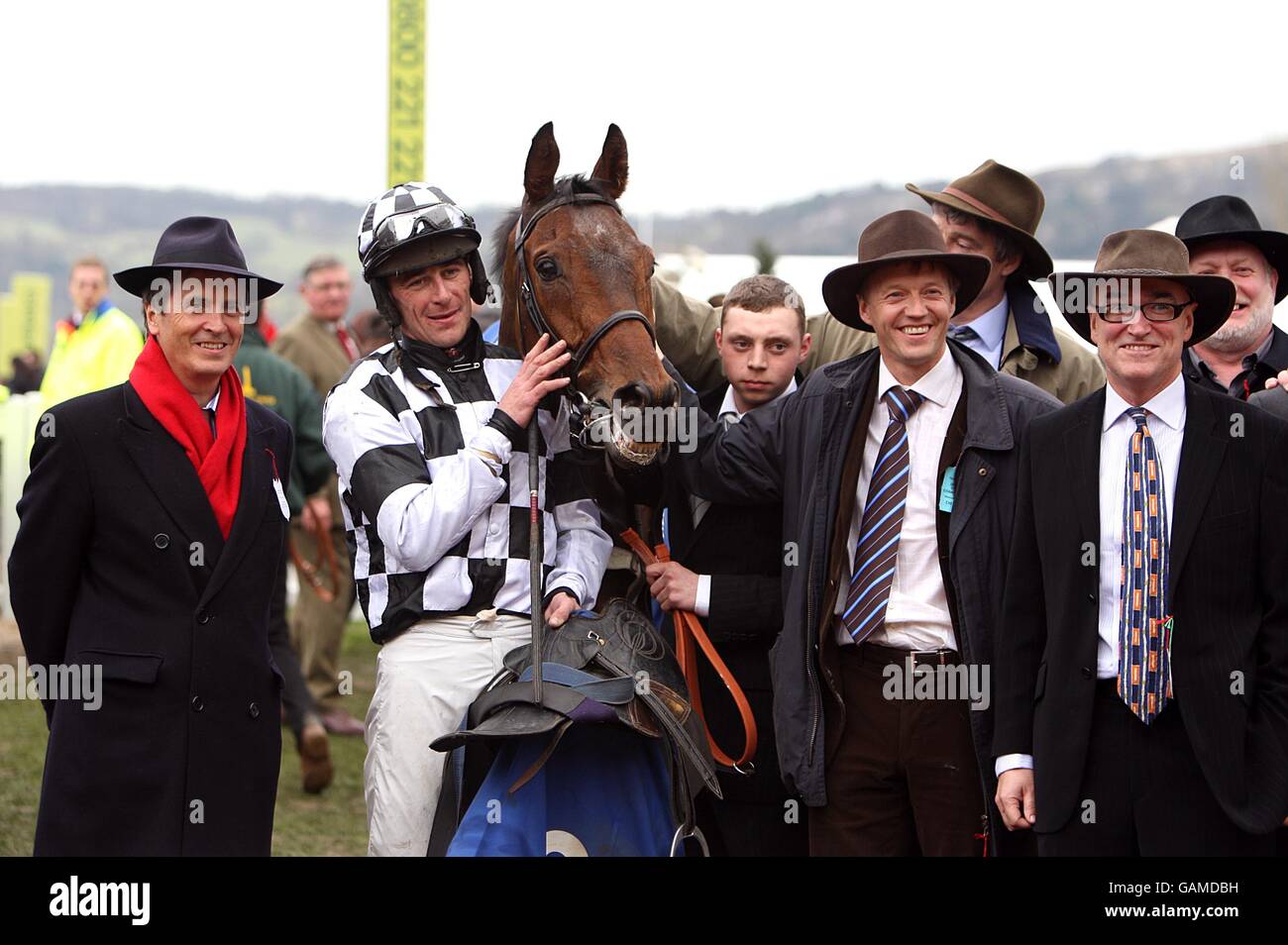 Jockey davey russell poses with horse naiad du misselot hi-res stock ...