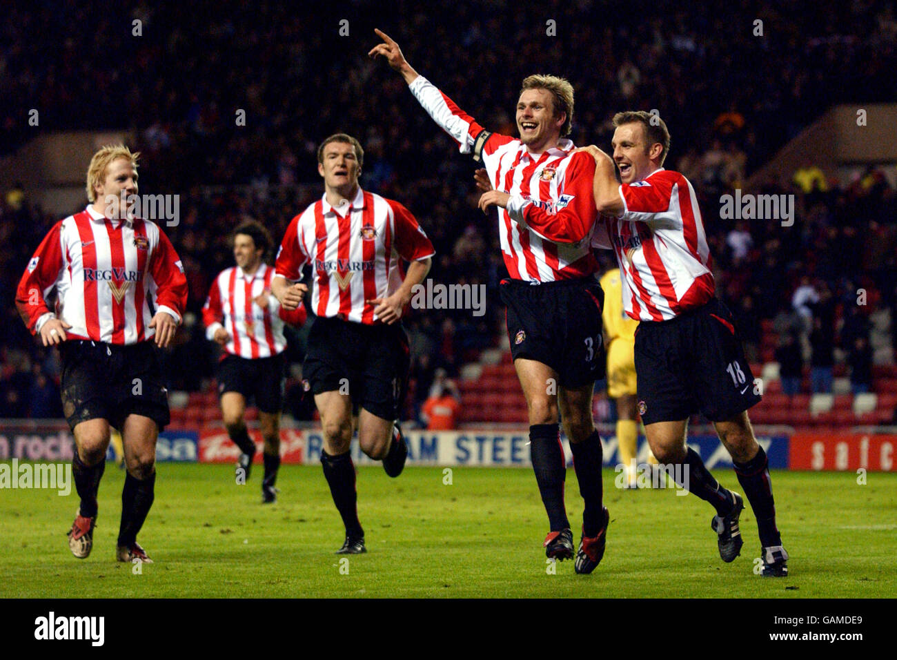 Sunderland's Michael Proctor (c) is congratulated on scoring the second ...