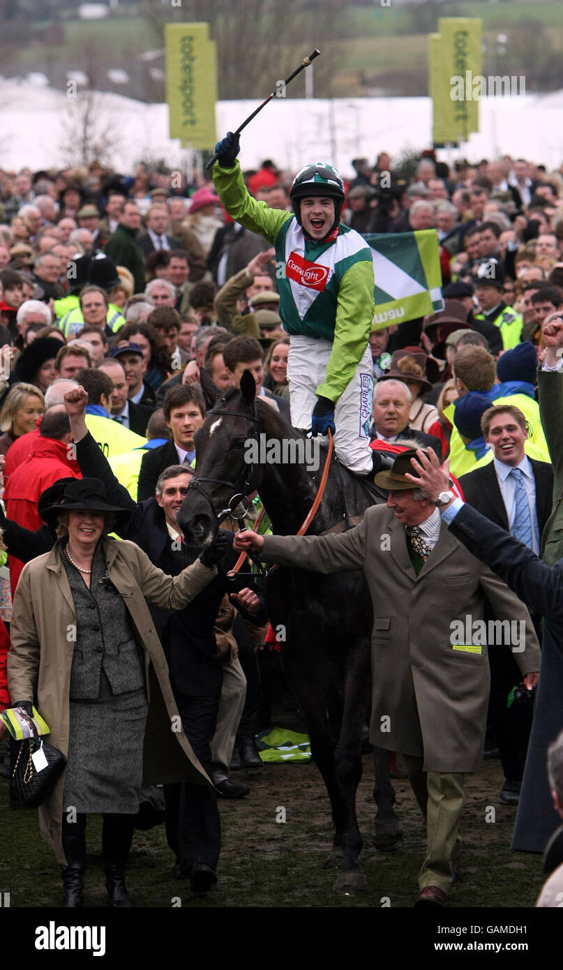 Sam Thomas celebrates after winning the Totesport Cheltenham Gold Cup ...