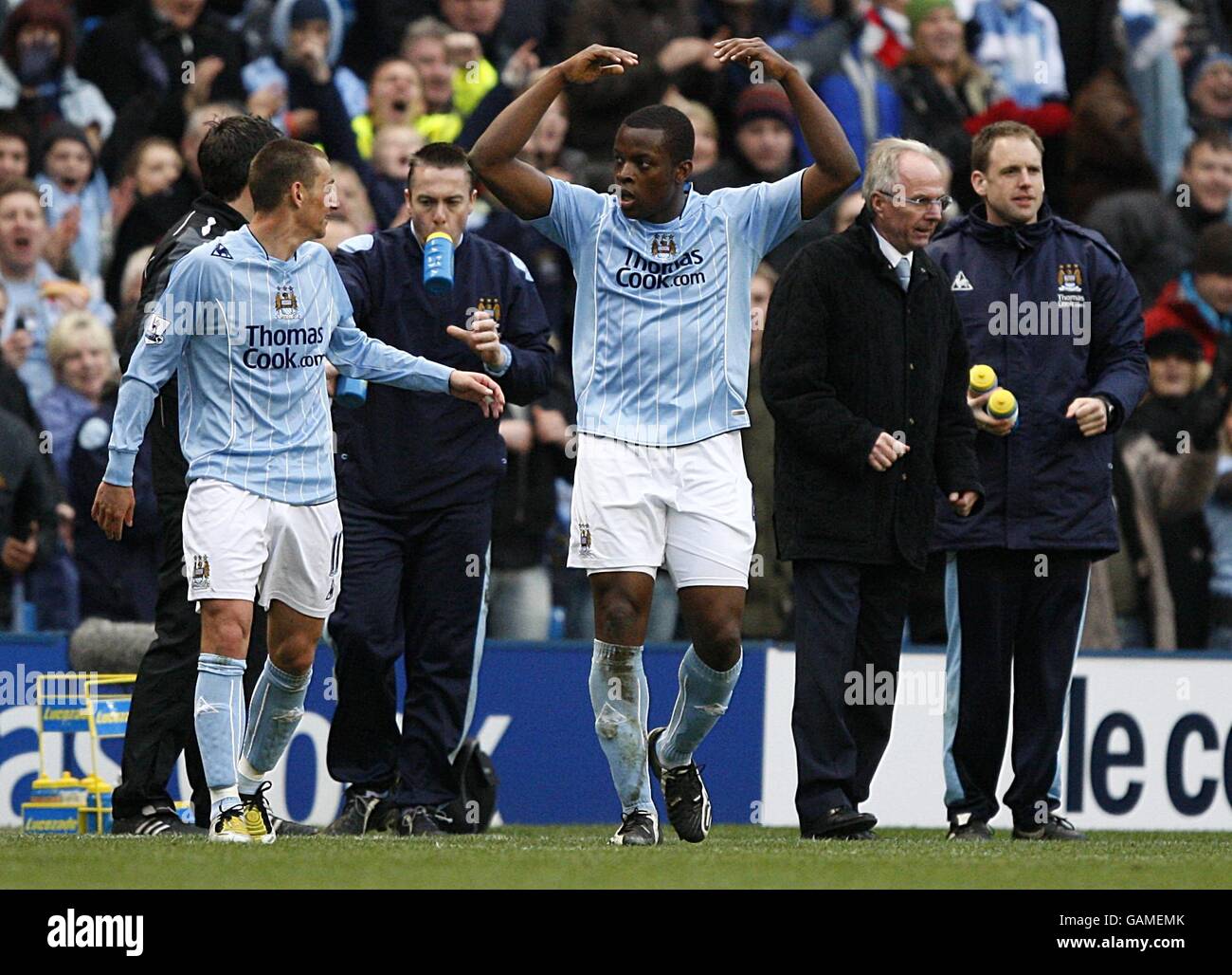 Manchester Citys Nedum Onuoha Centre Celebrates After Scoring The Third Goal Of The Game