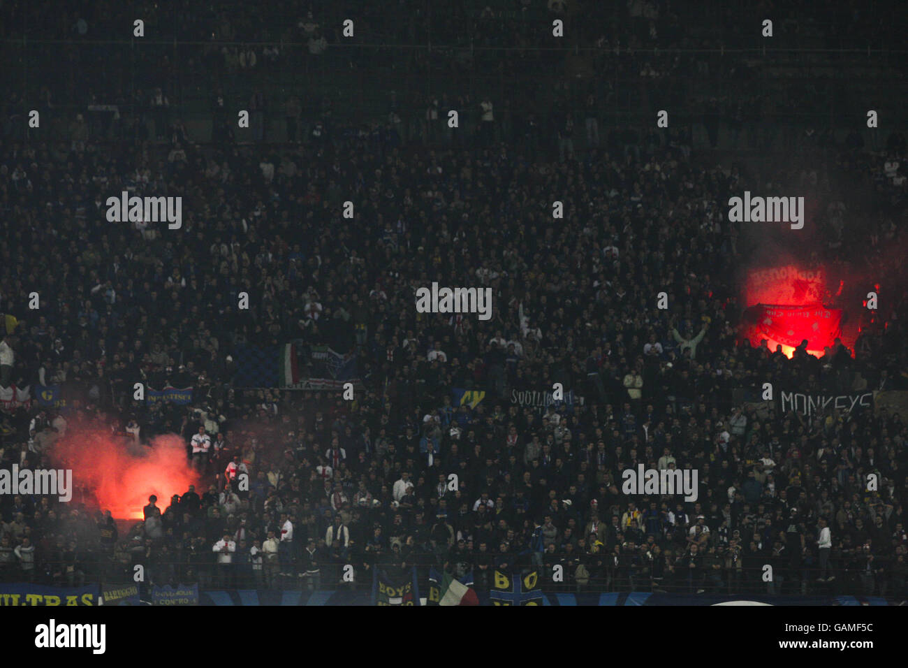 Inter milan fans with flares hi-res stock photography and images - Alamy