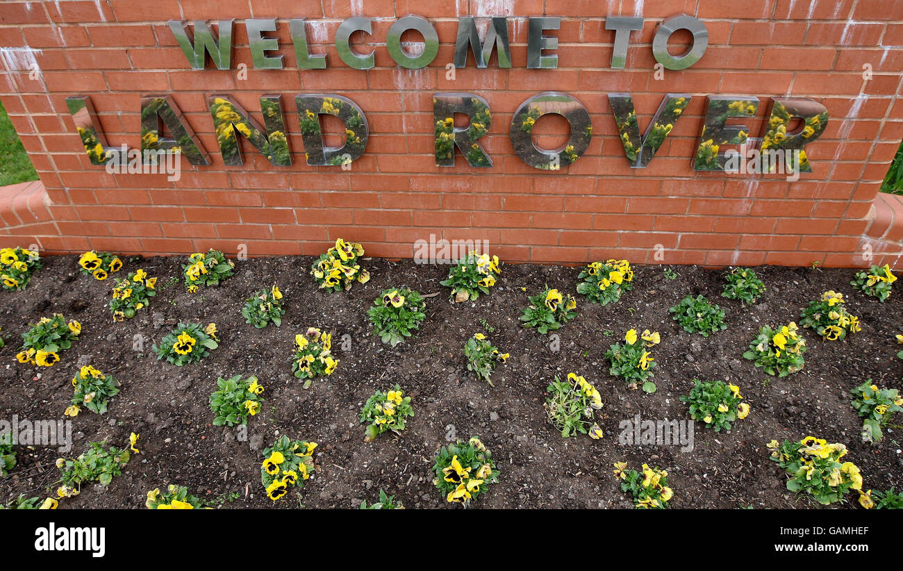 General view of the sign outside the Land Rover plant, Lode Lane ...
