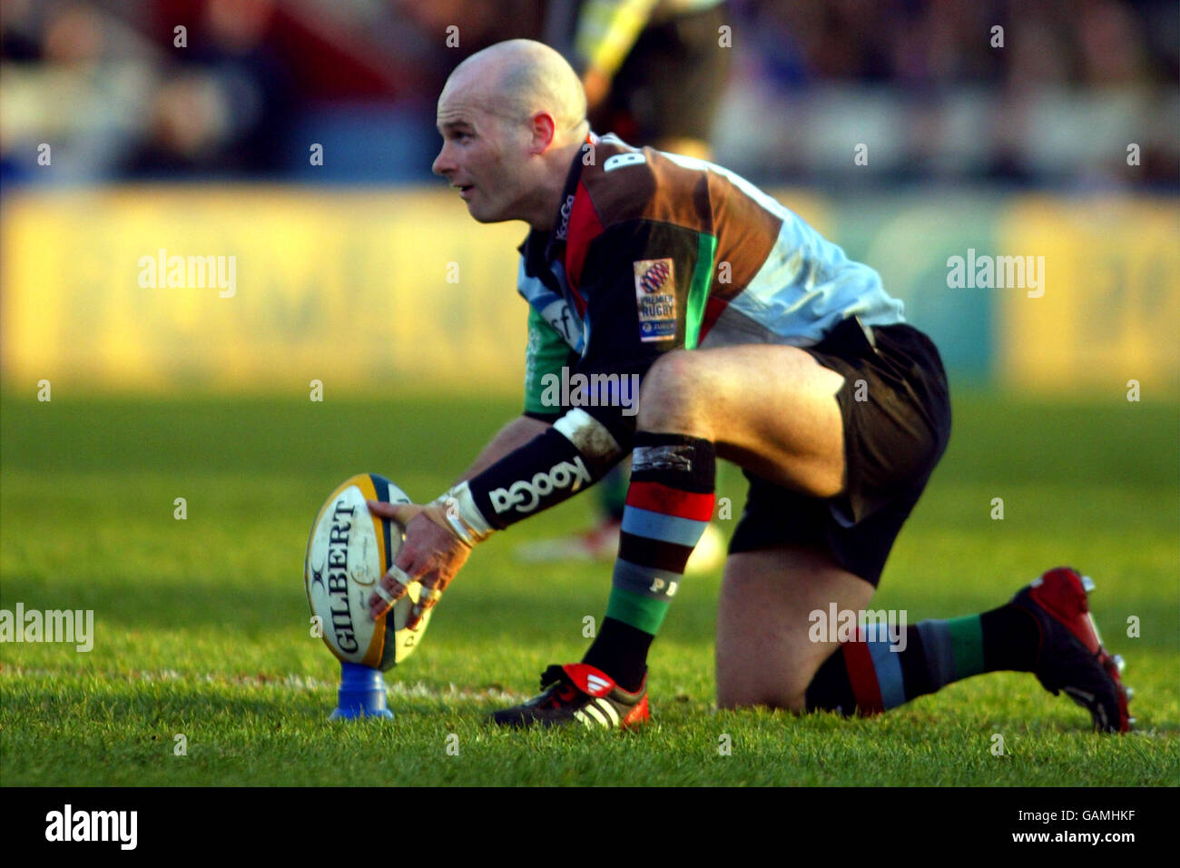 Nec harlequins paul burke places the ball for conversion attempt hi-res ...