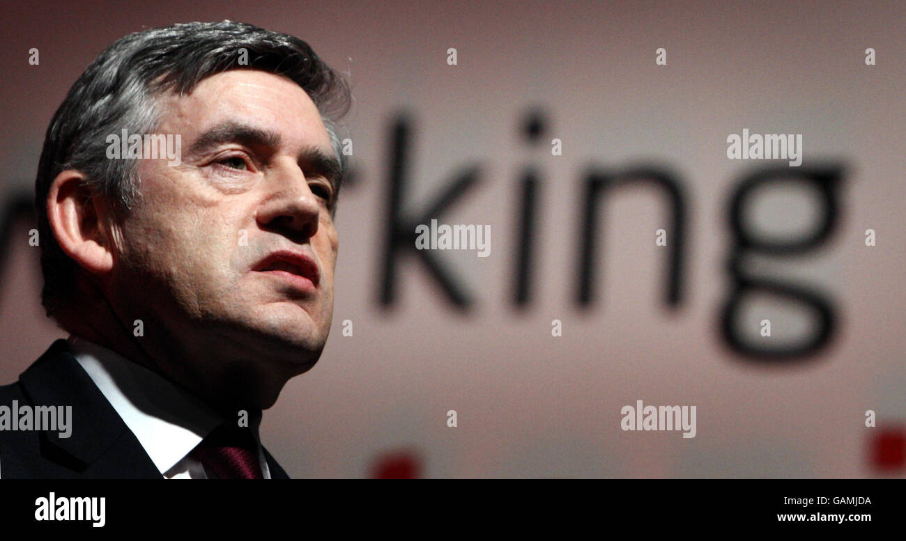 British Prime Minister Gordon Brown addresses the Scottish Labour party ...