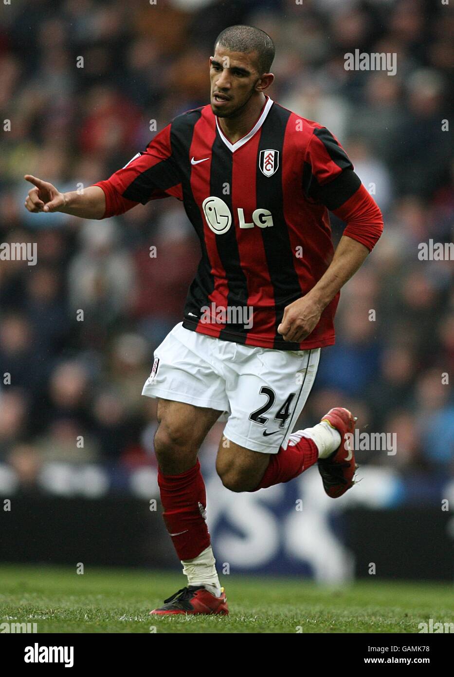 Fulham's Hameur Bouazza celebrates after his shot deflected off Derby ...