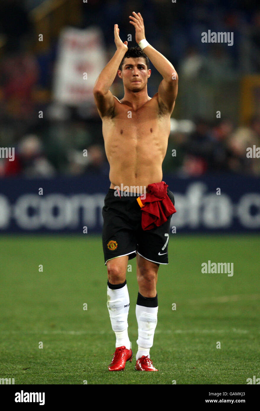 Manchester United's Cristiano Ronaldo applauds the fans at the end of ...