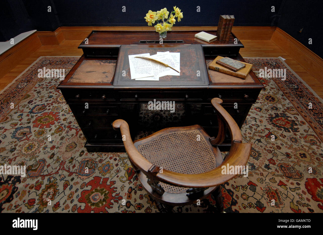 The writing desk and chair of author Charles Dickens, on which he ...