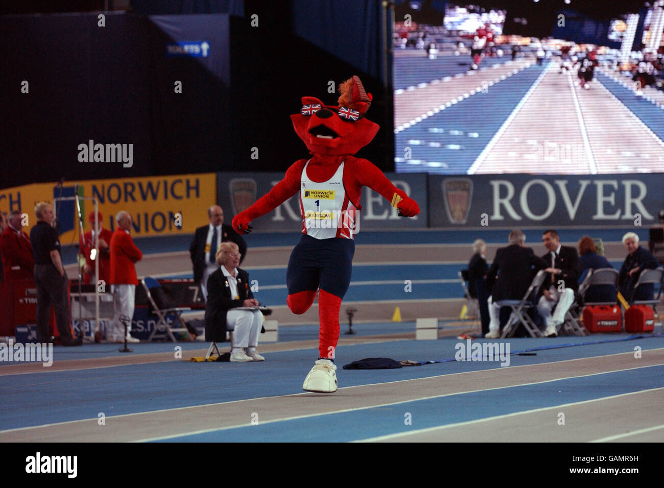 UK Athletics mascot Spike The Lion in action during the mascot race ...