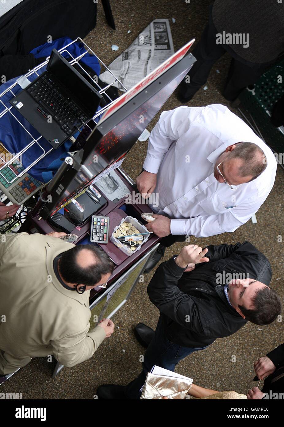 General view of a bookmakers stall at aintree racecourse hi-res stock ...