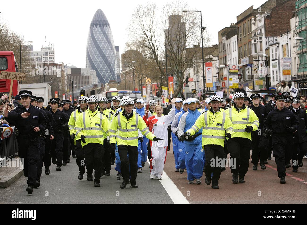Beijing Olympics Torch Relay - London. The torch is carried towards ...