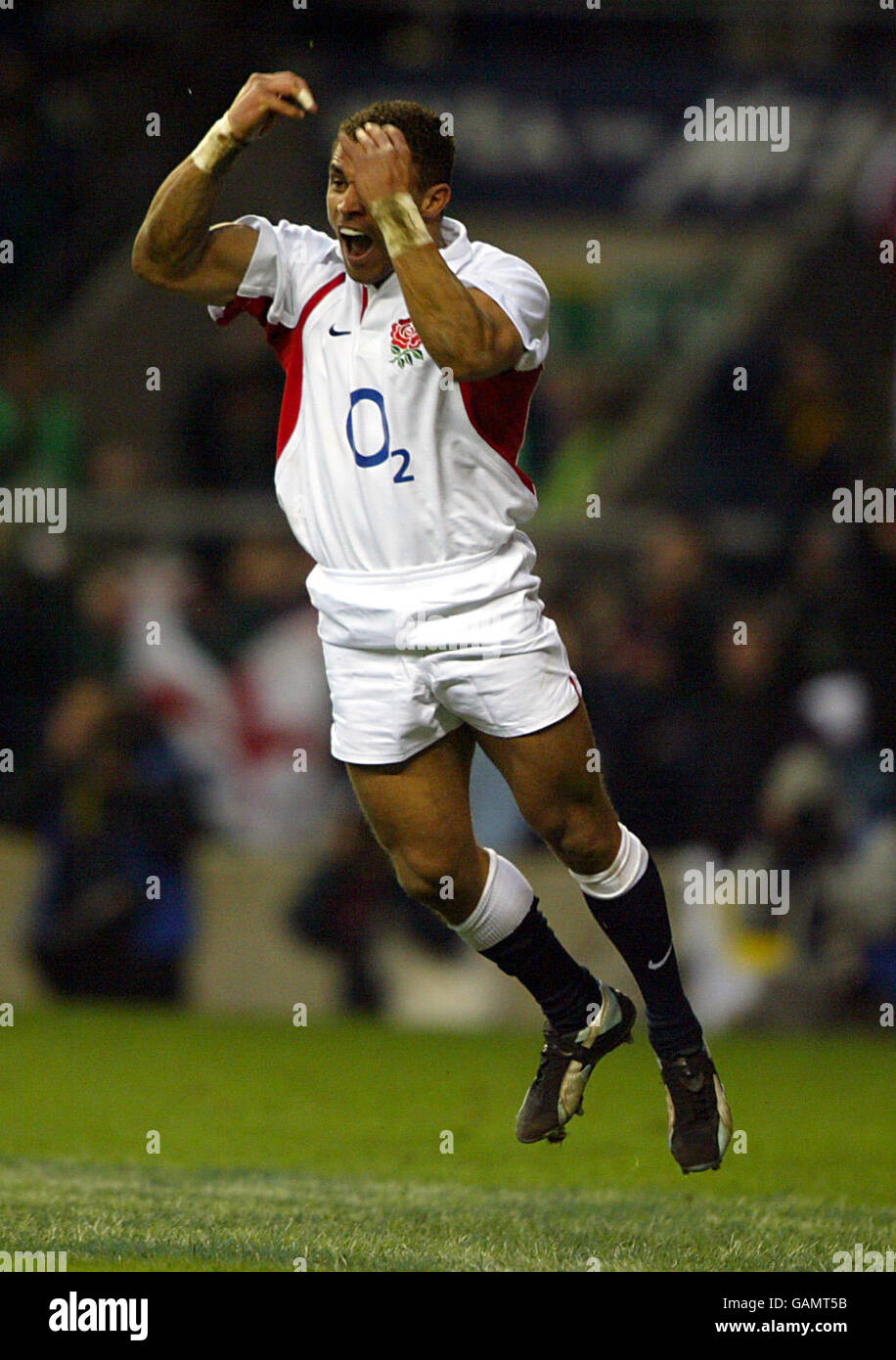 Englands jason robinson celebrates his try against france hi-res stock ...
