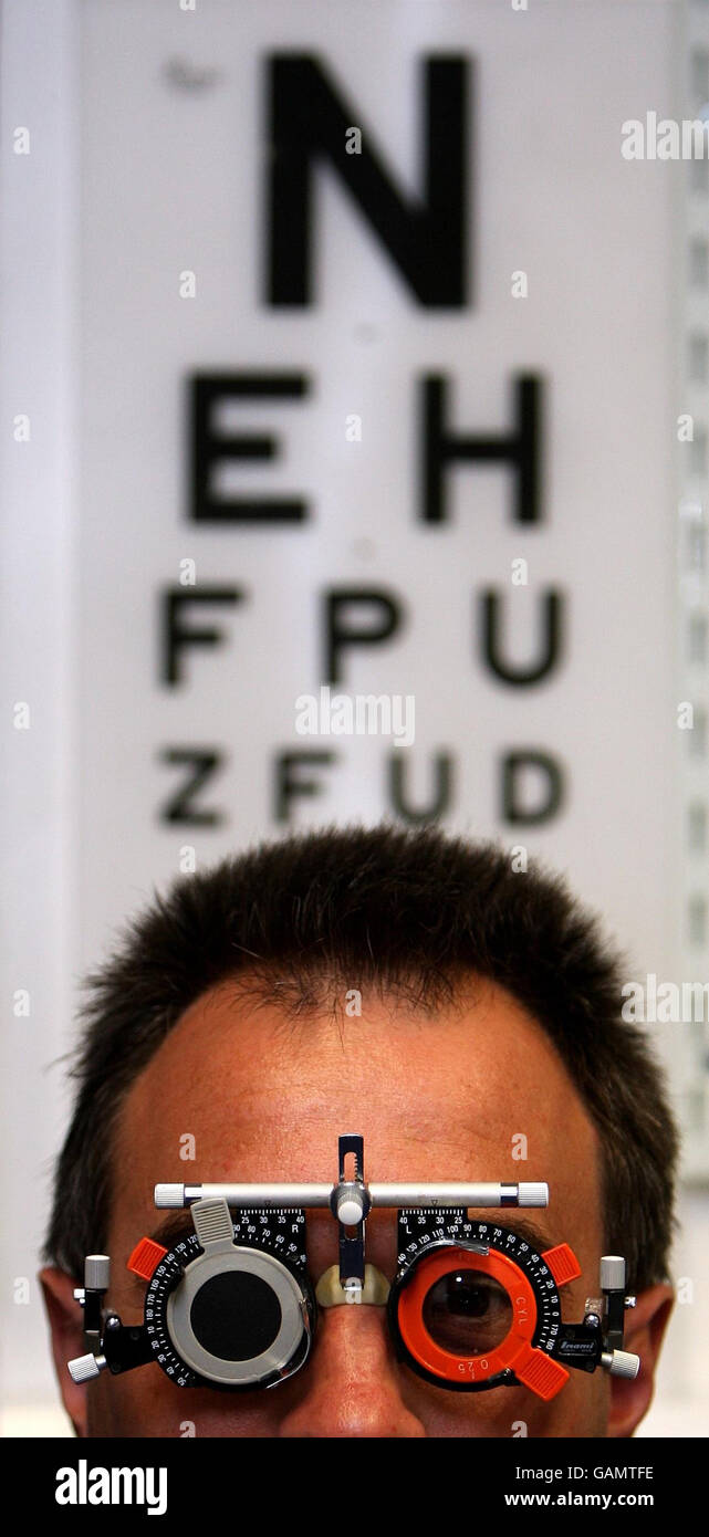 Umpire Neil Bainton has his eye test during the Umpires Medical Tests ...