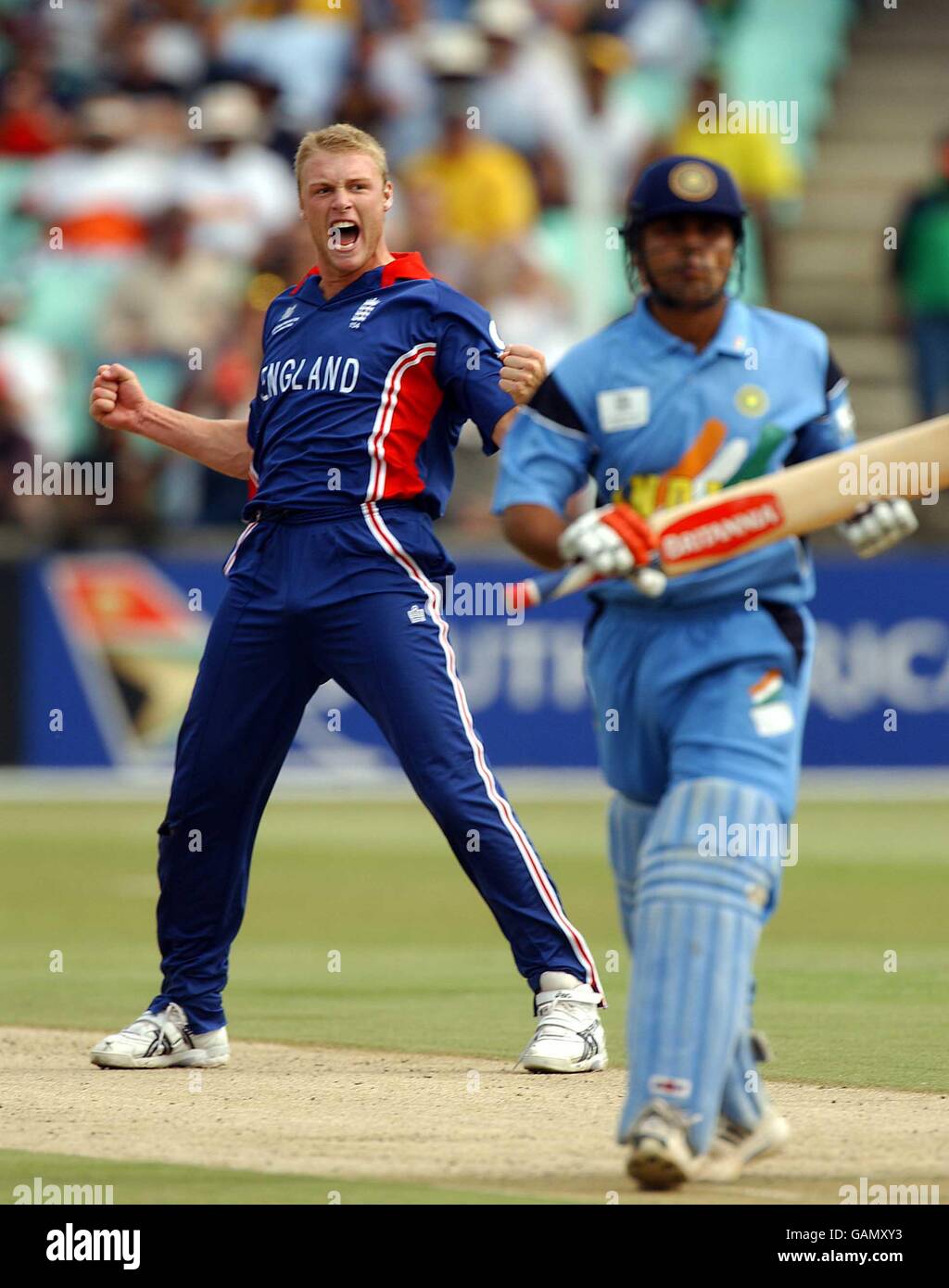 Cricket - World Cup 2003 - England v India.. England's Andrew Flintoff ...