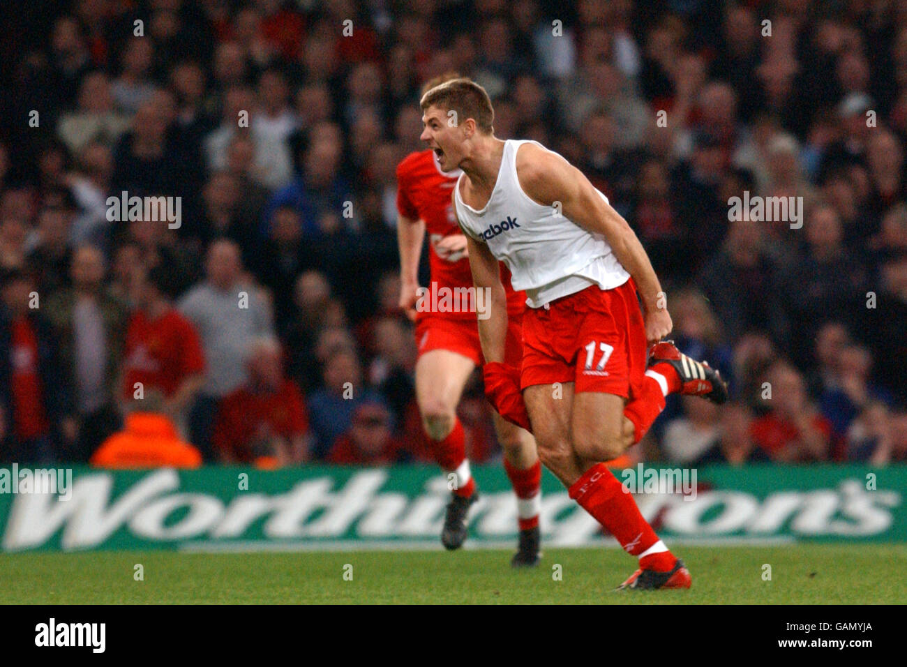 Liverpool's Steven Gerrard celebrates scoring the opening goal of the ...