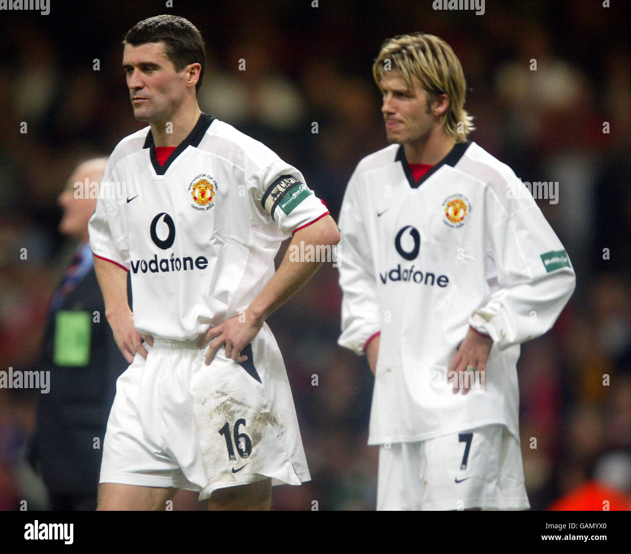 Manchester United's Roy Keane and David Beckham stand dejected at the ...