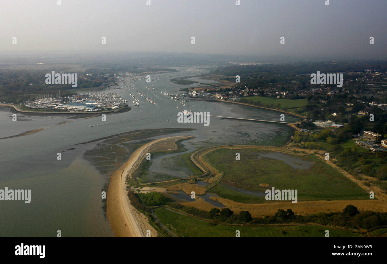General view of The mouth of the Hamble River near Southampton. The ...