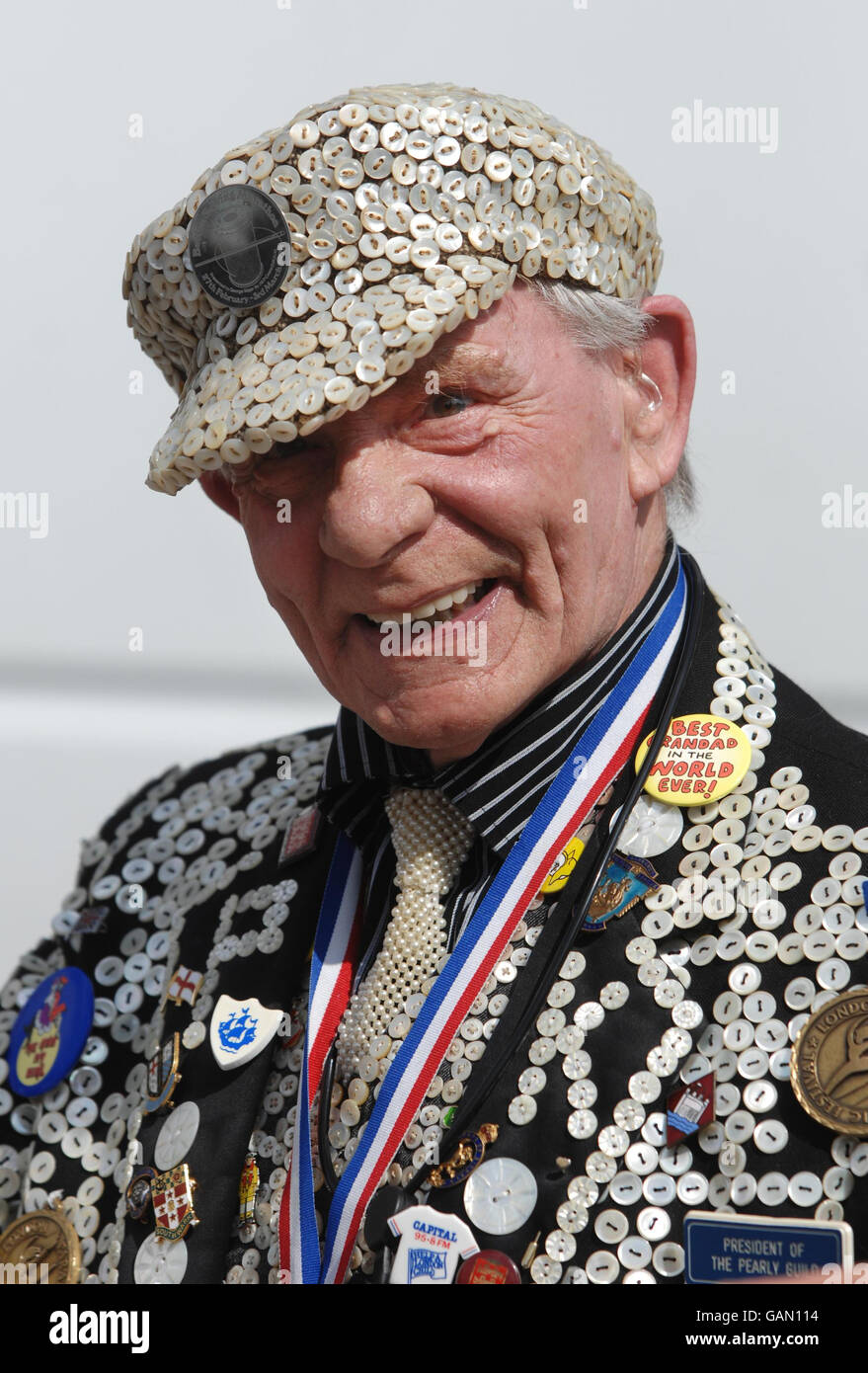 George Major, the Pearly King of Peckham, in London's Trafalgar Square ...