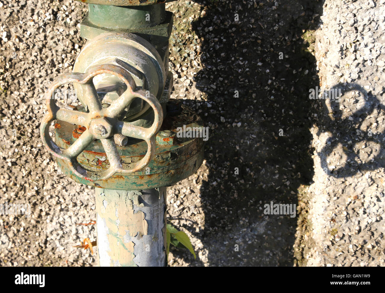 rusty old faucet and the water hose in the garden of the abandoned ...