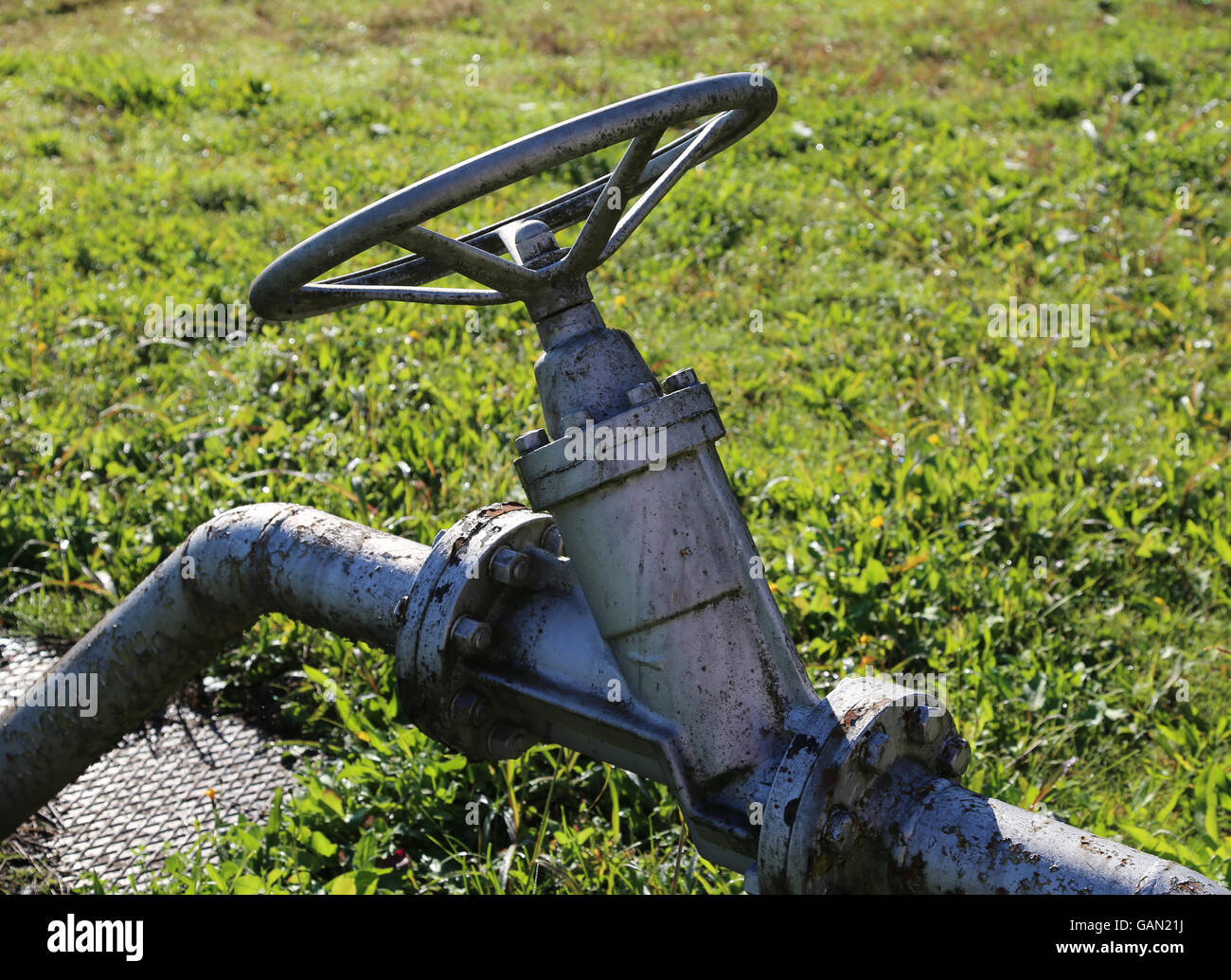 huge iron gate valve for closing of the piping in methane storage ...