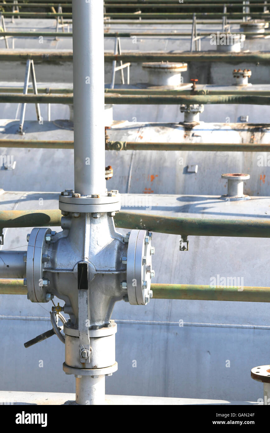 big ball valve above the huge gas cylinder in the system of natural gas ...