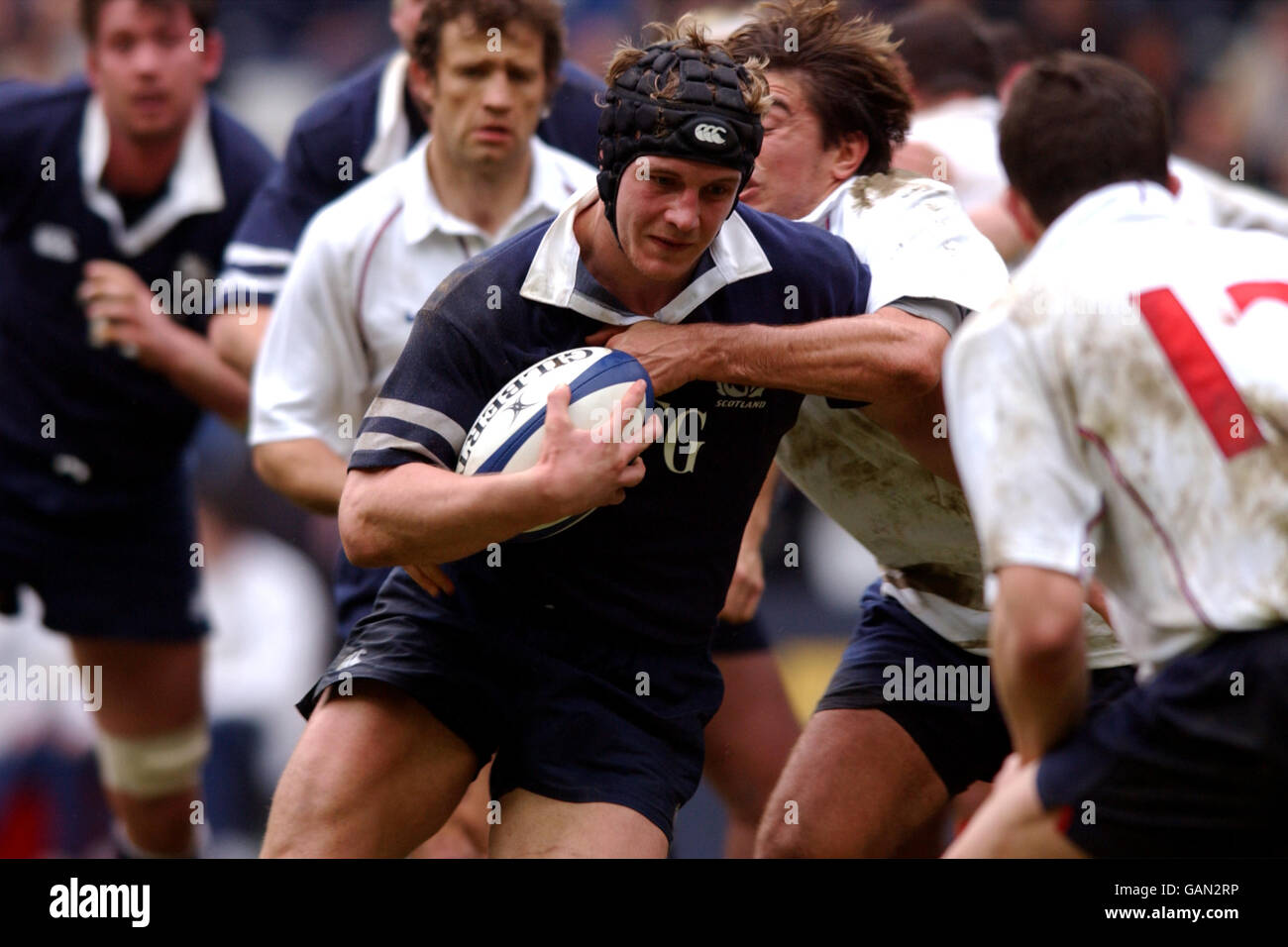 Scotlands simon taylor is blocked by the france defence hi-res stock ...