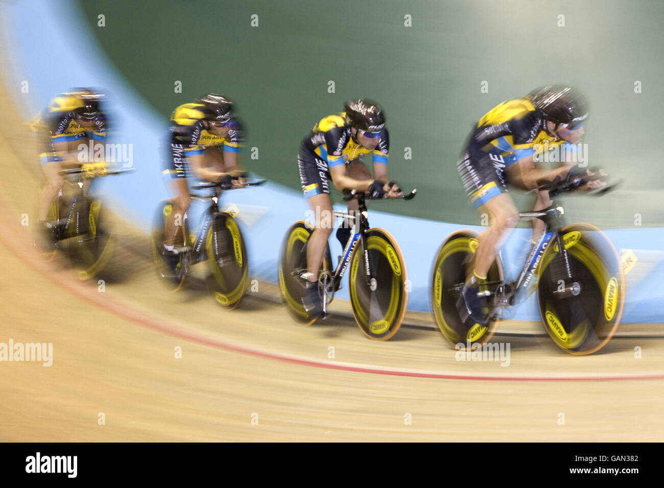 The Ukraine team complete during the Men's Team Pursuit qualifying ...