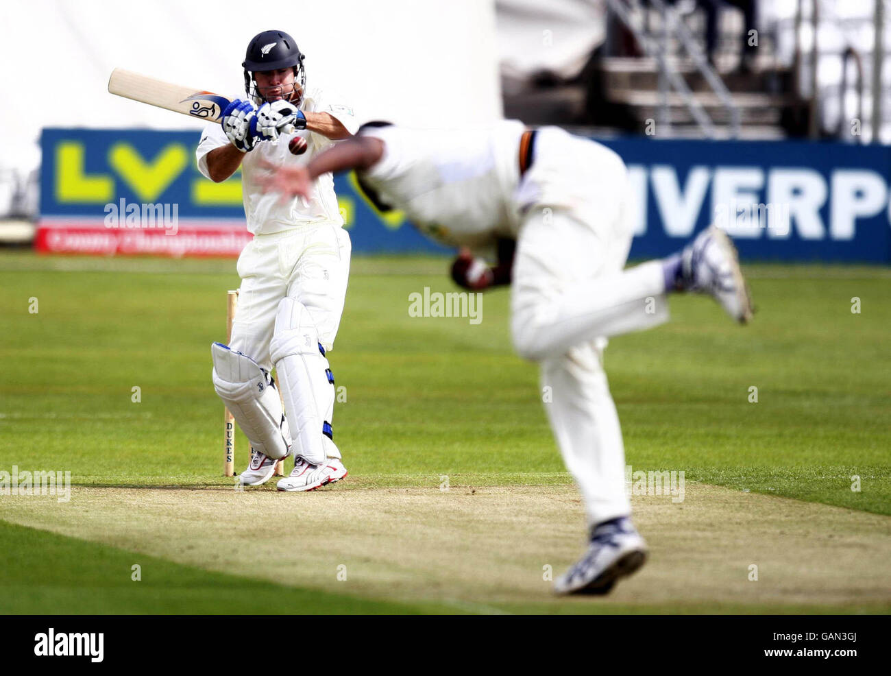 New Zealand's Jamie How hits off bowler Alex Tudor during the Essex ...