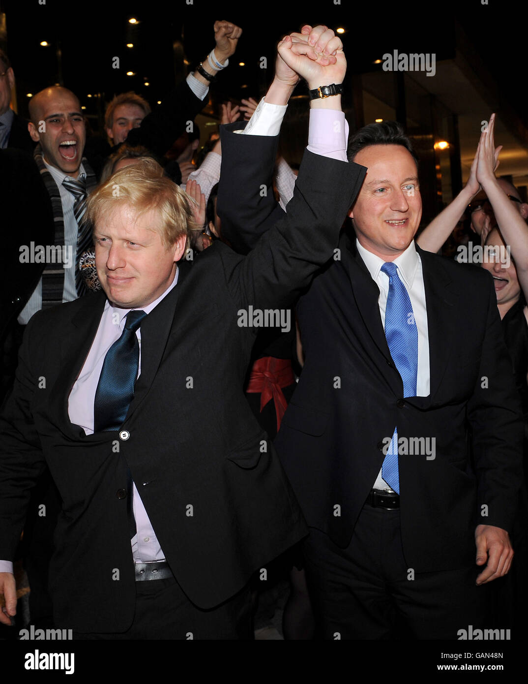 Conservative Party leader David Cameron congratulates Boris Johnson on ...
