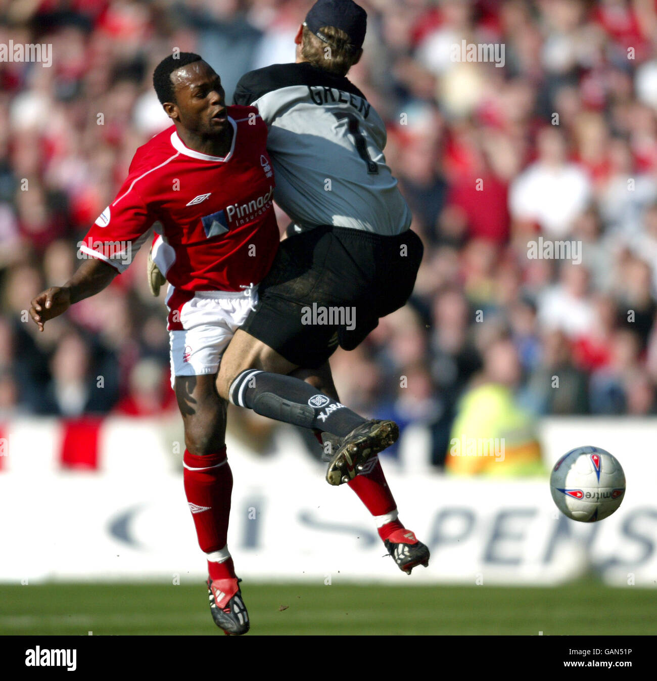 Nottingham Forest's David Johnson collides with Norwich City's ...