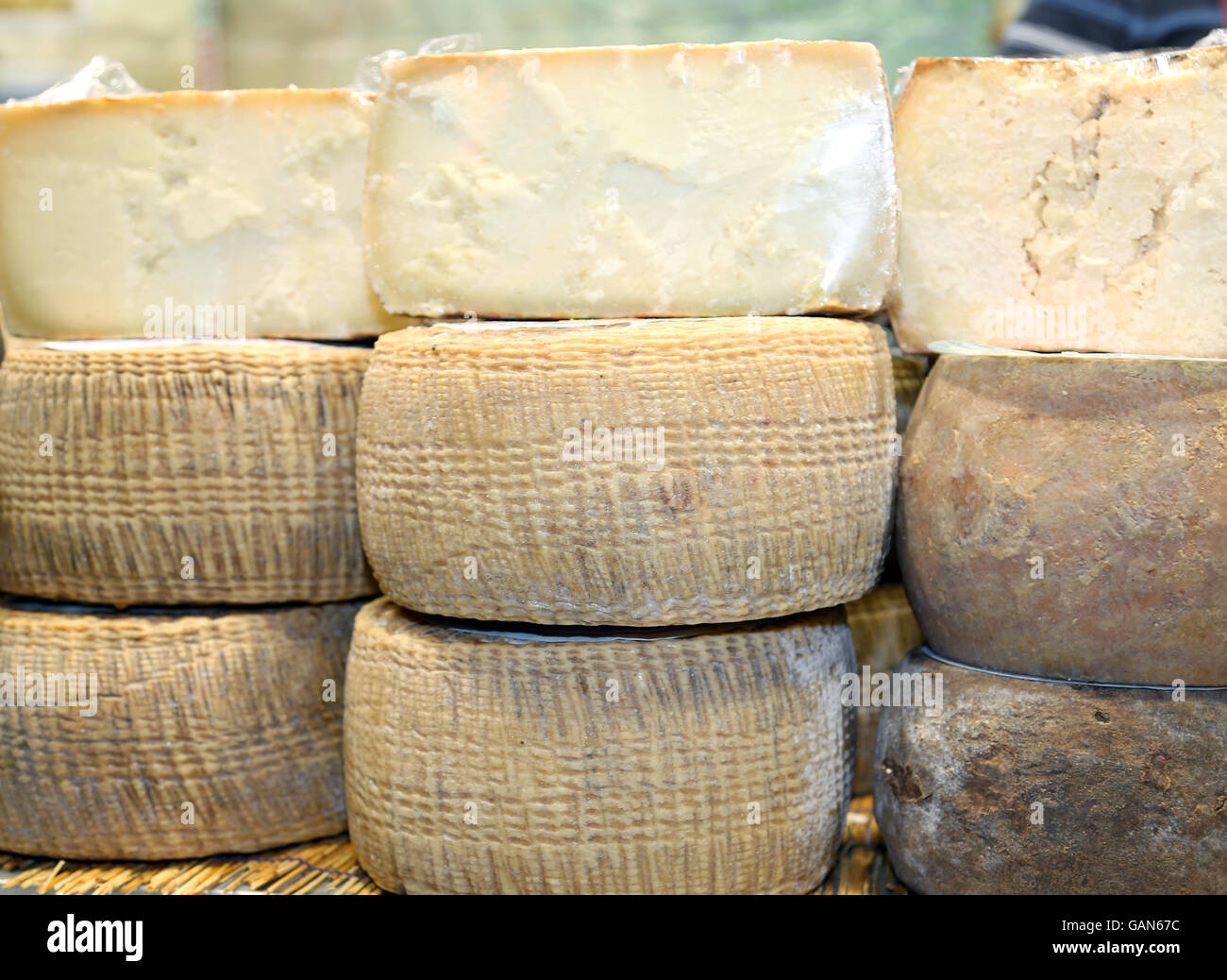 seasoned cheese made with cow's milk for sale in mountain dairy Stock ...