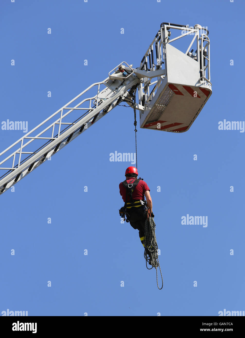 firefighters hung the rope climbing during the practical exercise in ...