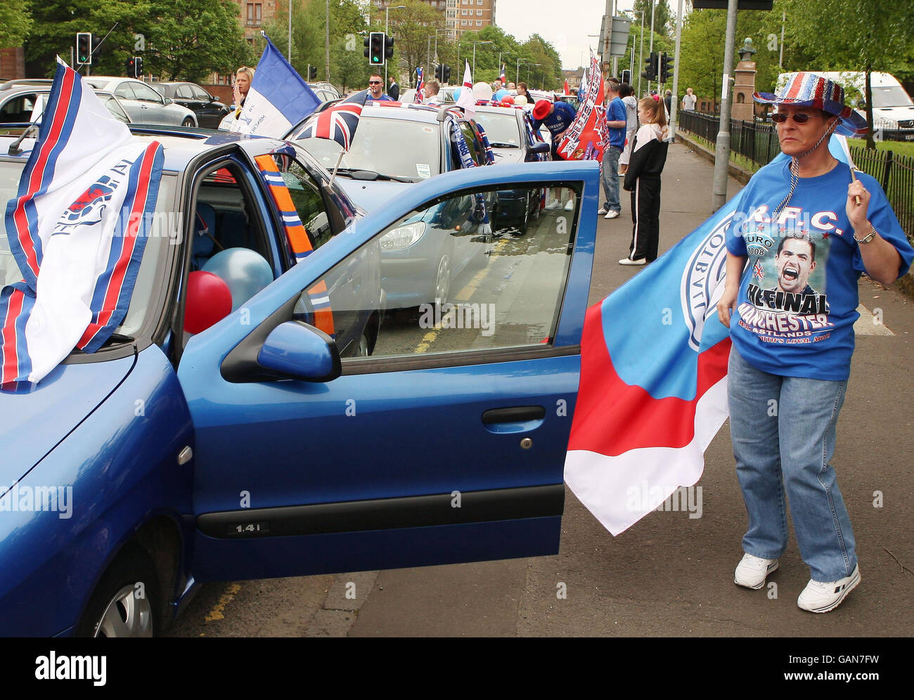 Rangers fans set off from the ibrox stadium hi-res stock photography ...
