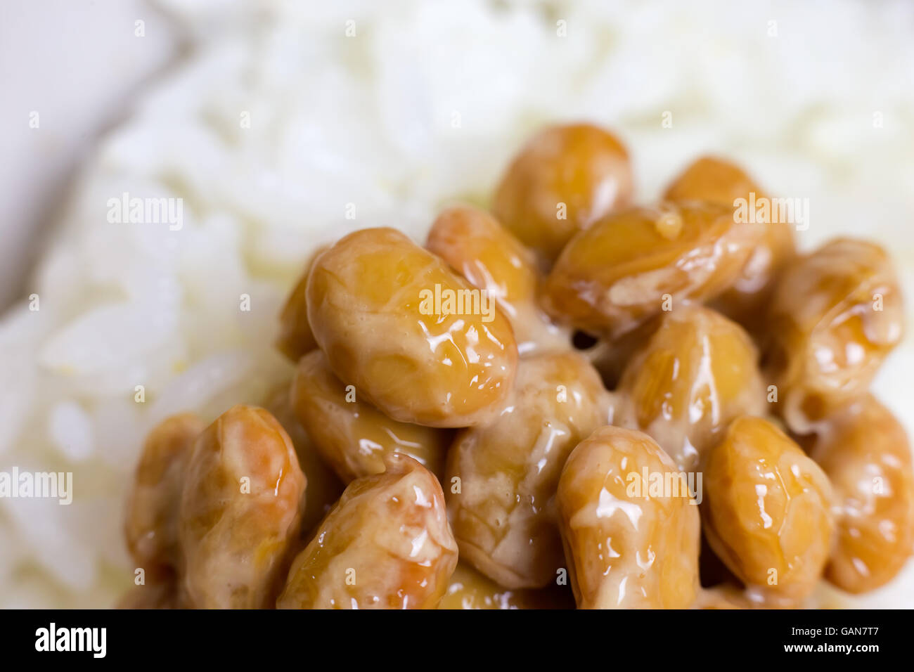 Fermented soybeans on white rice. Japanese traditional food known as ...