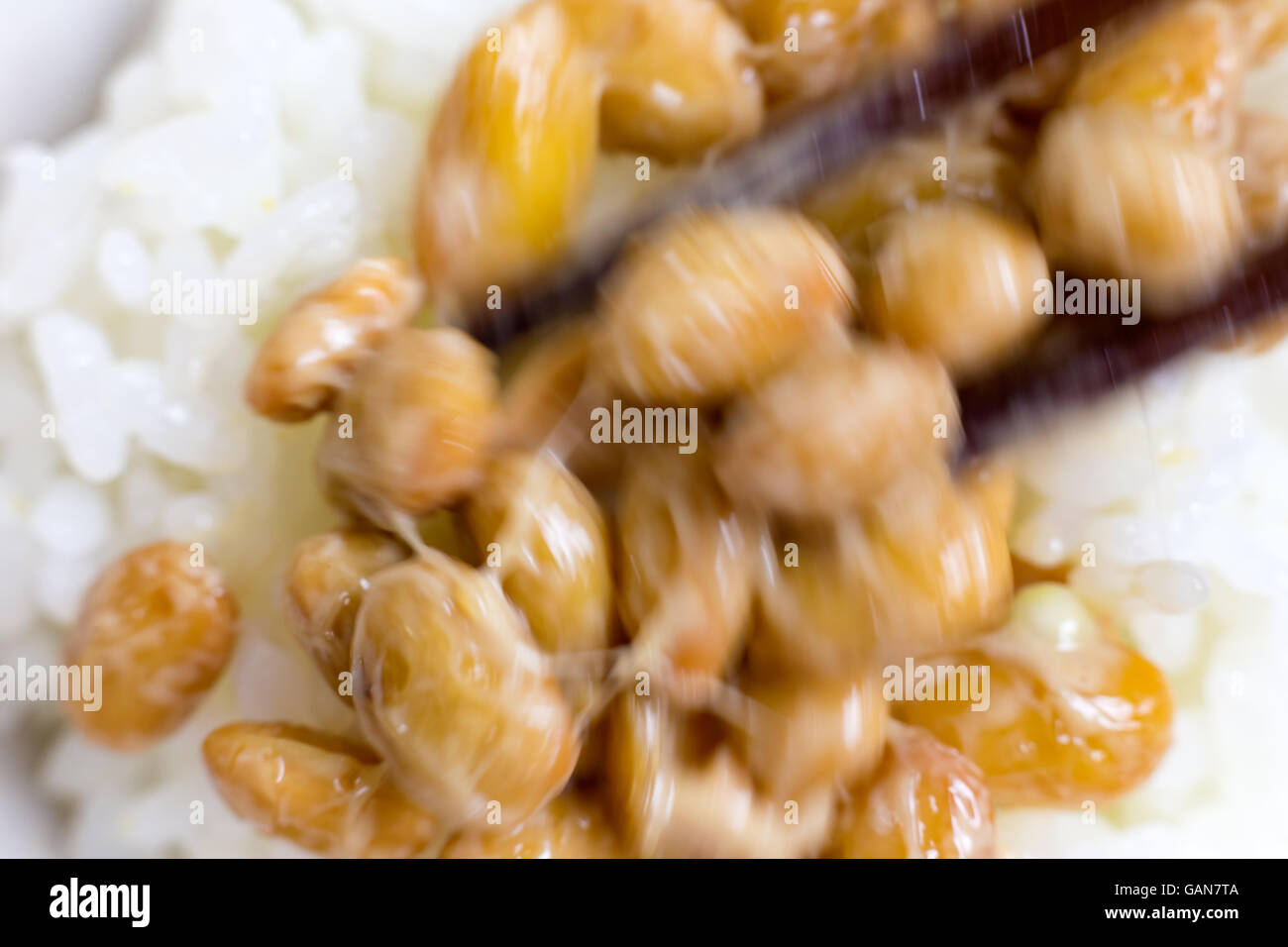 Fermented soybeans on white rice. Japanese traditional food known as ...