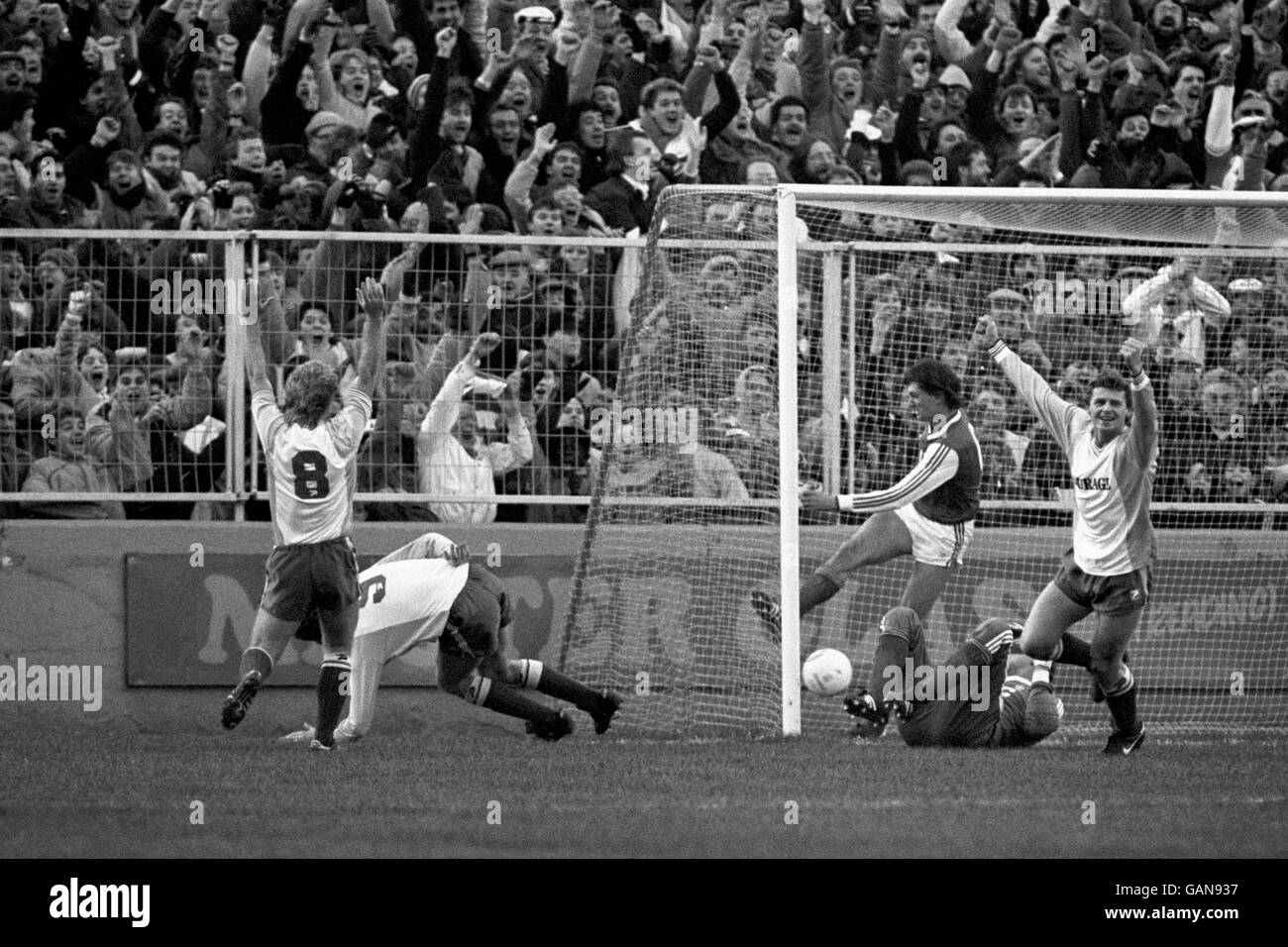 Football action full length scoring shooting shoots Black and White ...