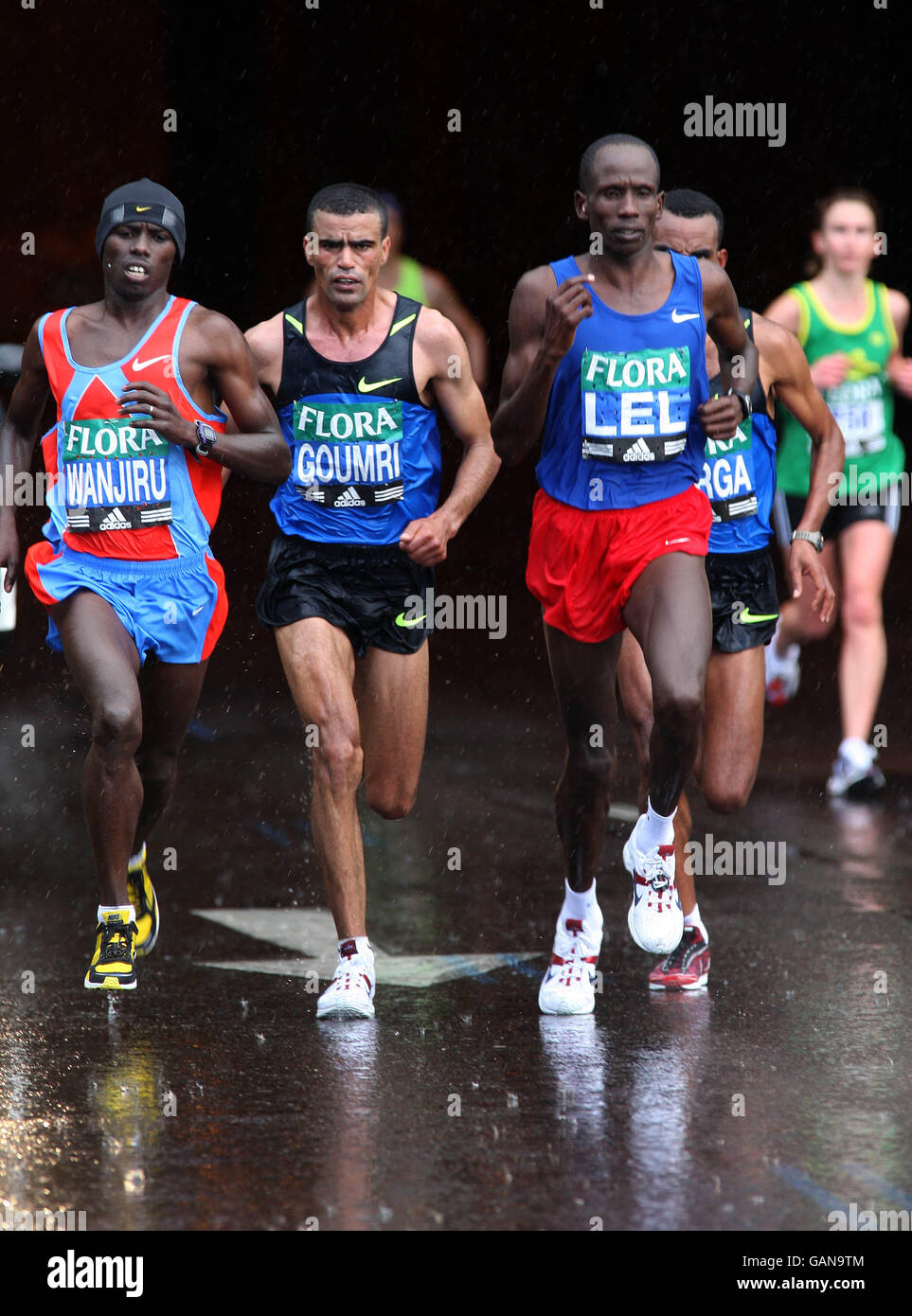 R-L: Winner of the London Marathon Martin Lel, third place from Morocco ...