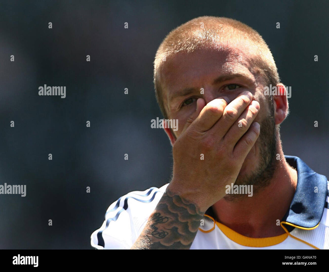 LA Galaxy's David Beckham shows his dejection during the Major League ...