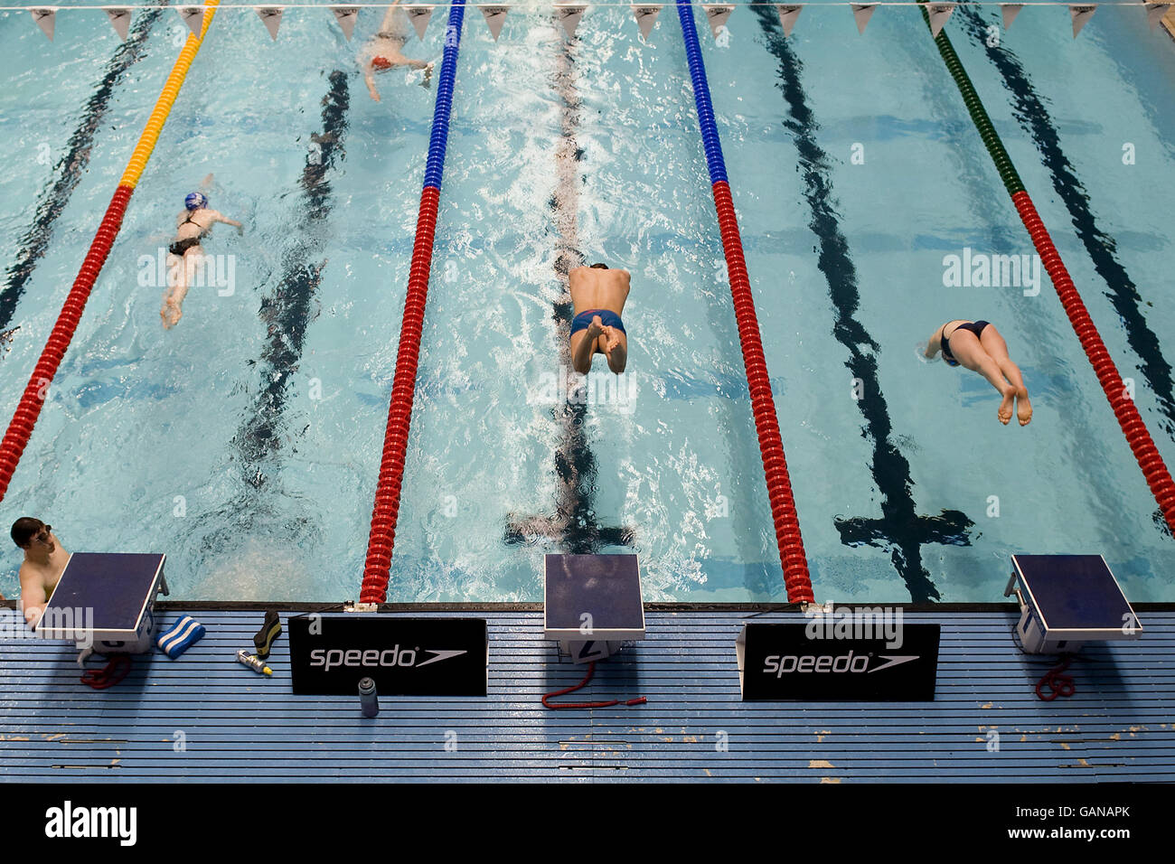 Swimmer's warm up at Ponds Forge International Sports Centre Stock ...