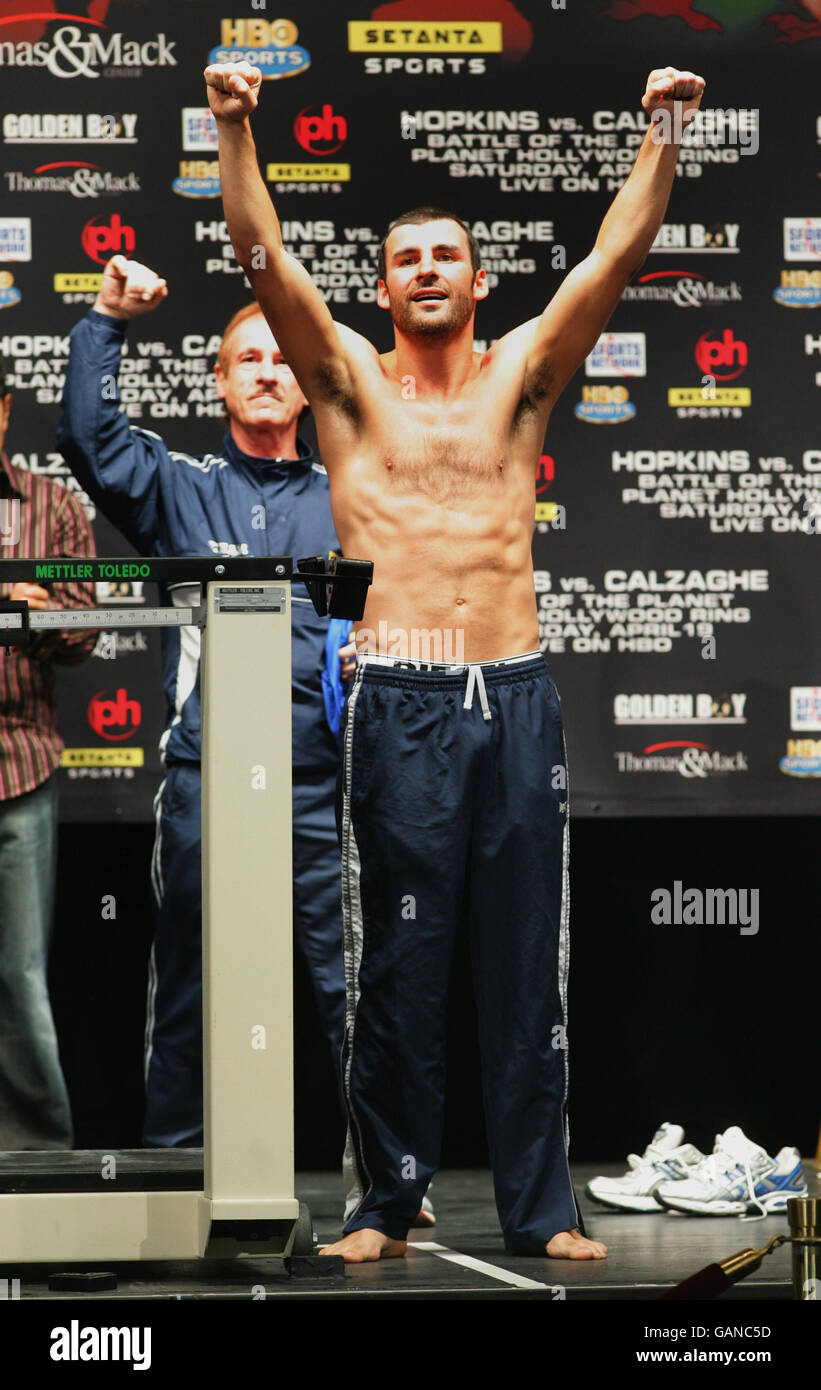 Britain's World Champion boxer Joe Calzaghe at Planet Hollywood looks ...