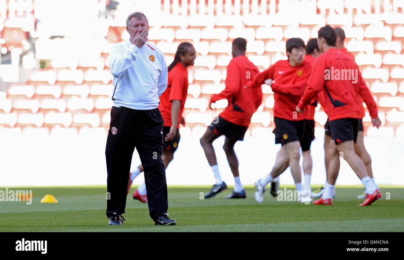 Manchester United's manager Alex Ferguson during a training session at ...