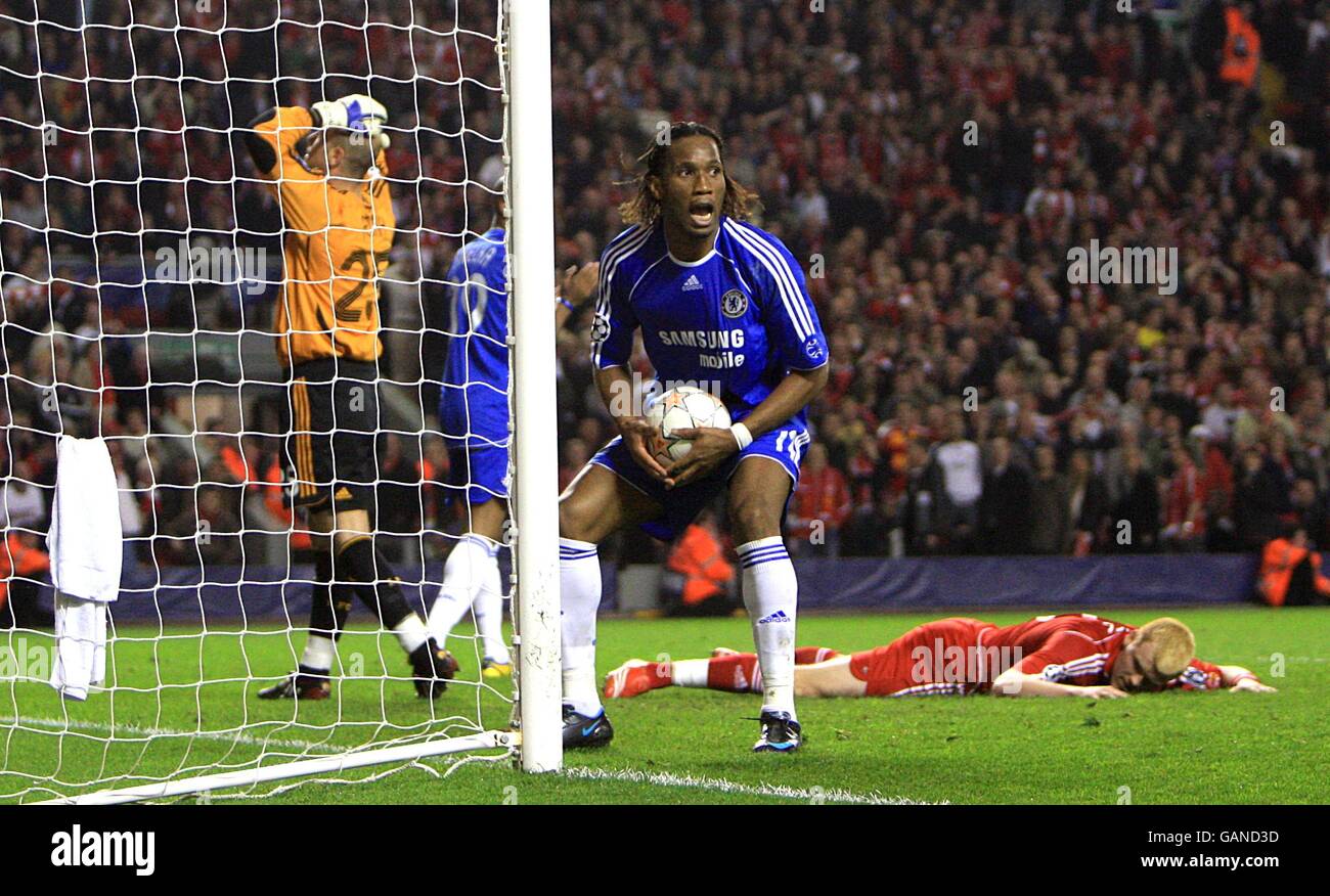Chelsea's Didier Drogba celebrates the equalising goal an own goal by ...