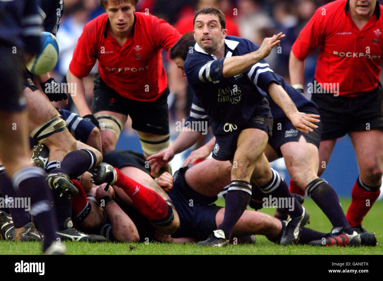 Scotlands bryan redpath throws the ball away from the scrum hi-res ...