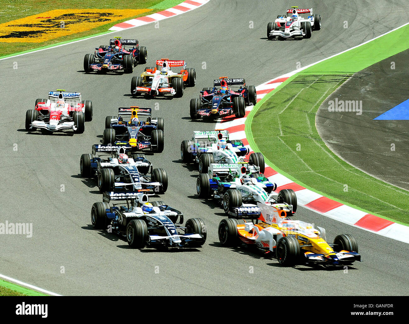 Driver's enter the second corner during the Formula One Spanish Grand ...