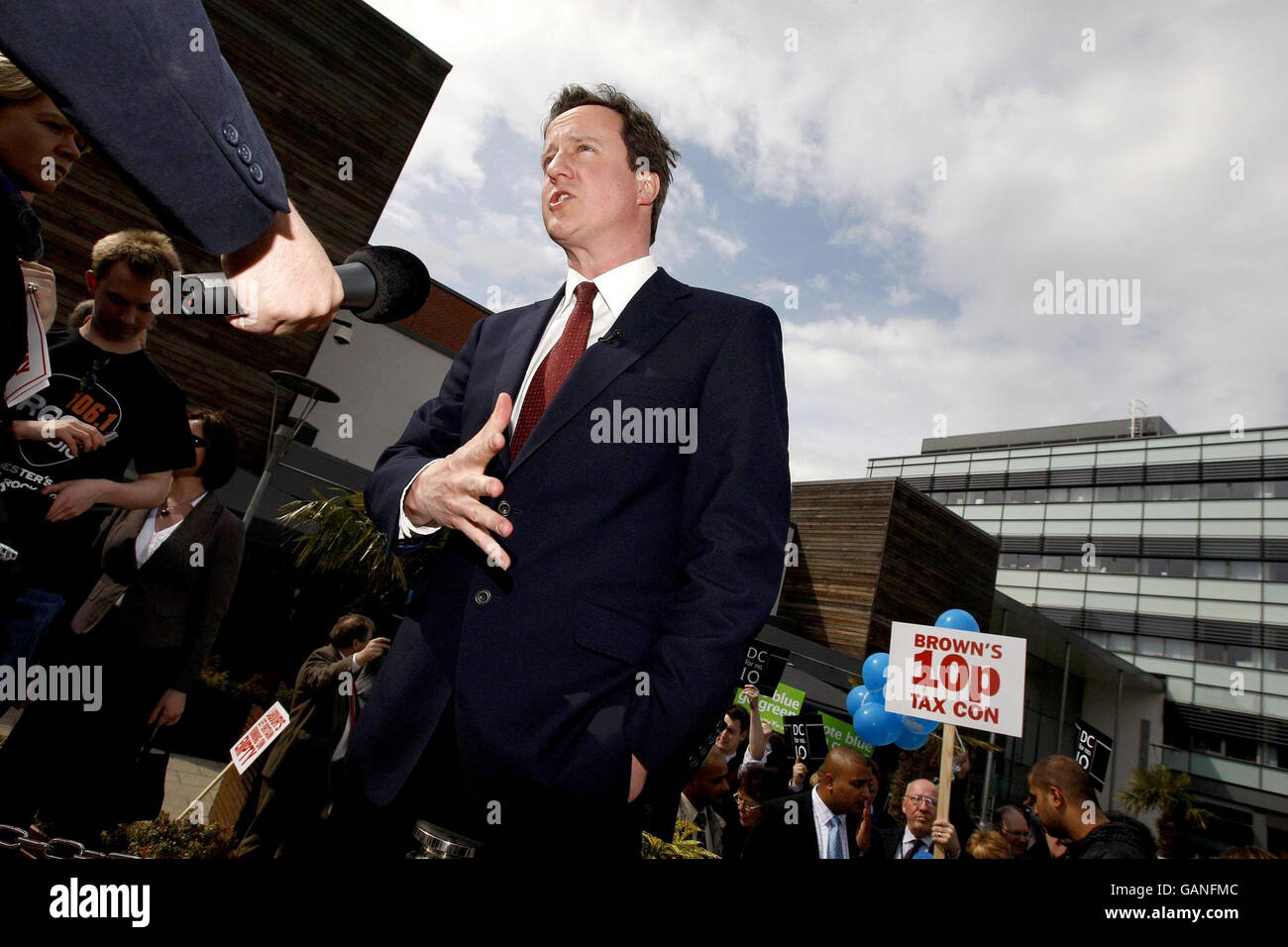 Conservative Party leader David Cameron gives a television interview ...