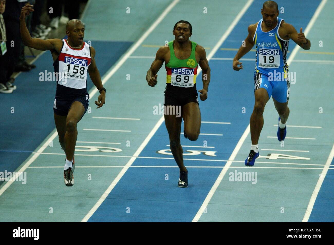 Great Britain's Marlon Devonish wins the 200m final from Cameroon's ...