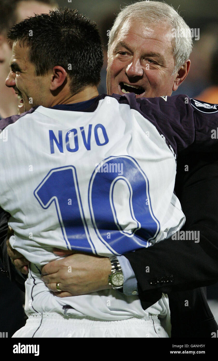 Rangers' Nacho Novo celebrates with manager Walter Smith after the UEFA ...