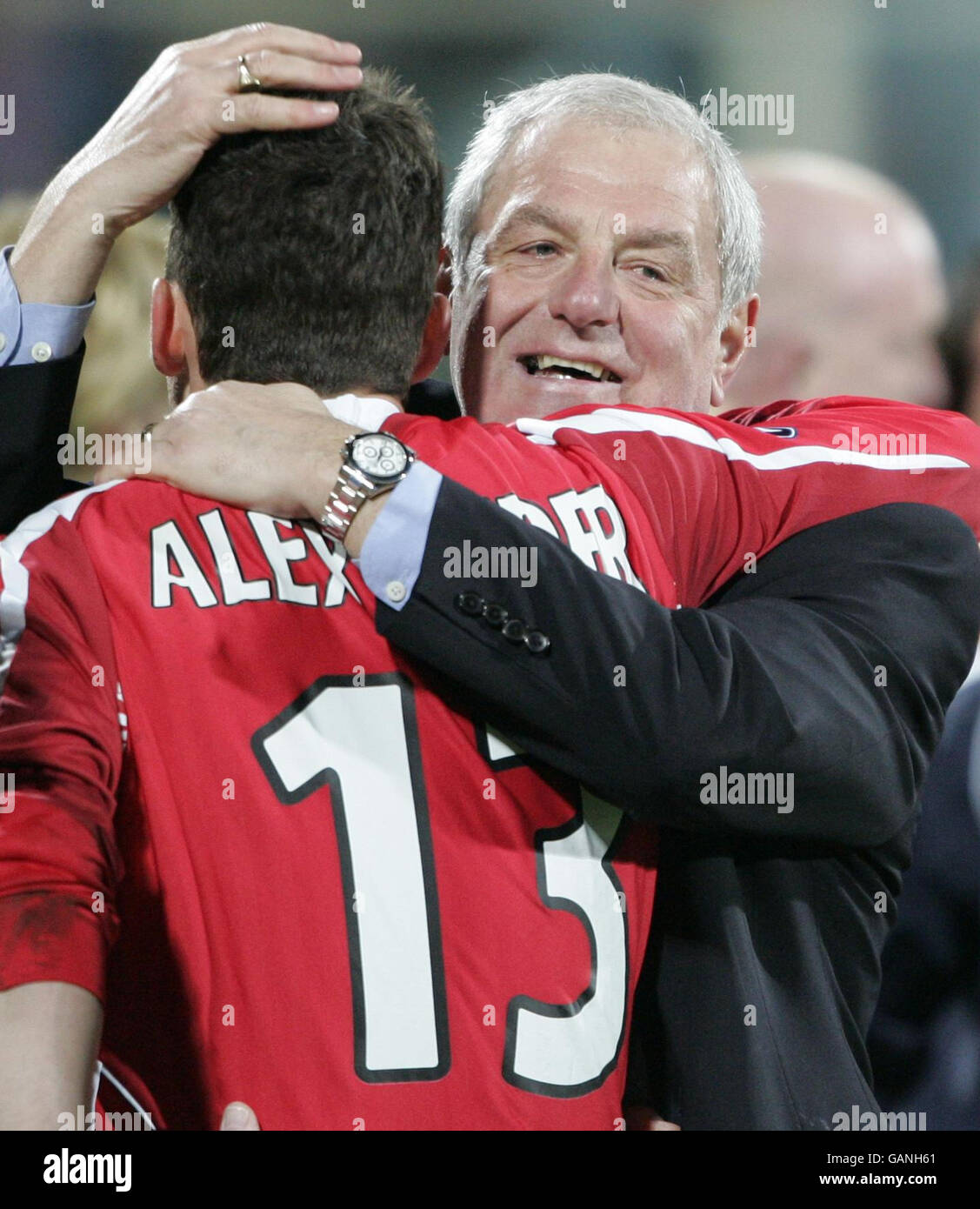Rangers goalkeeper neil alexander celebrates uefa cup hi-res stock ...
