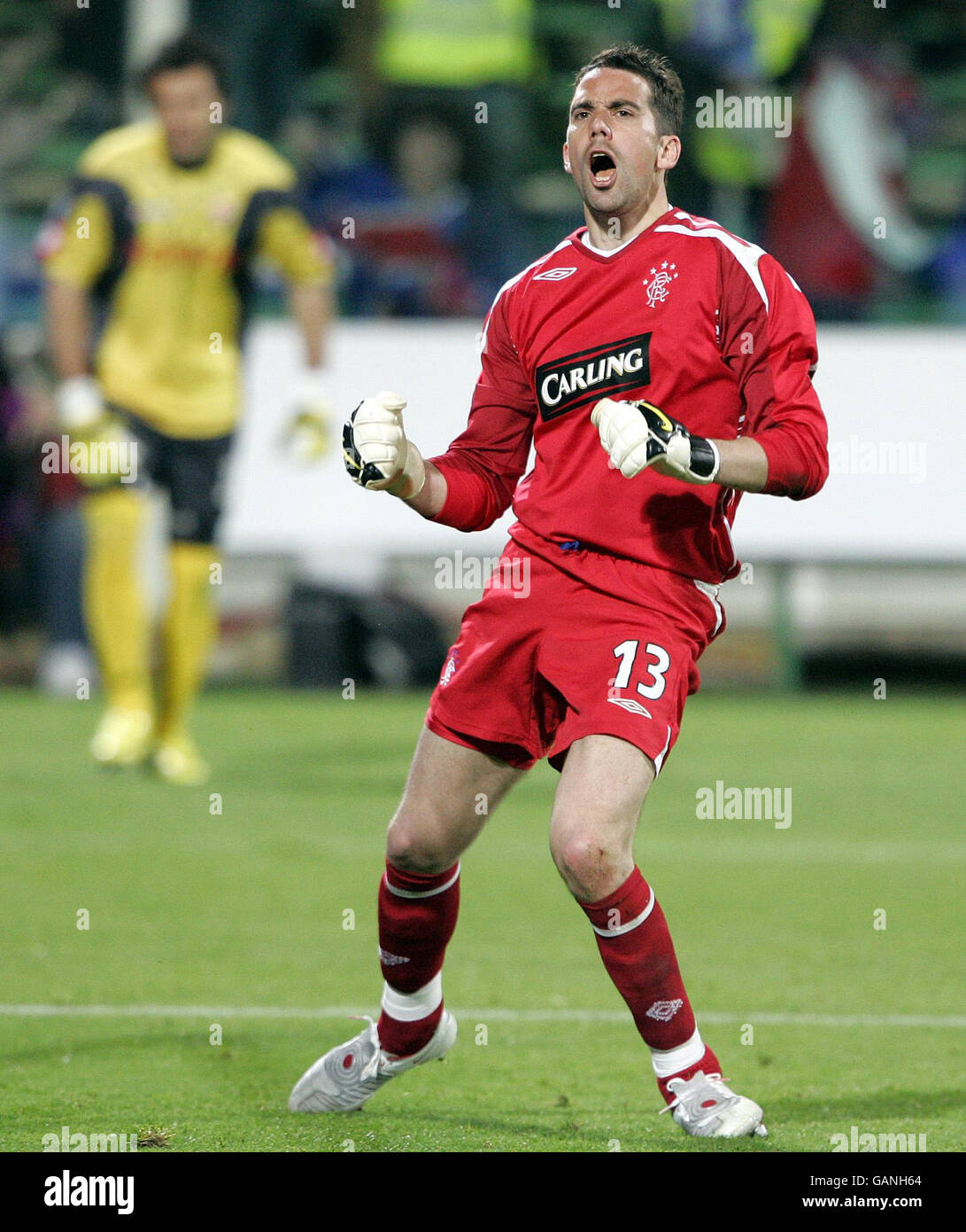 Rangers goalkeeper neil alexander celebrates uefa cup hi-res stock ...