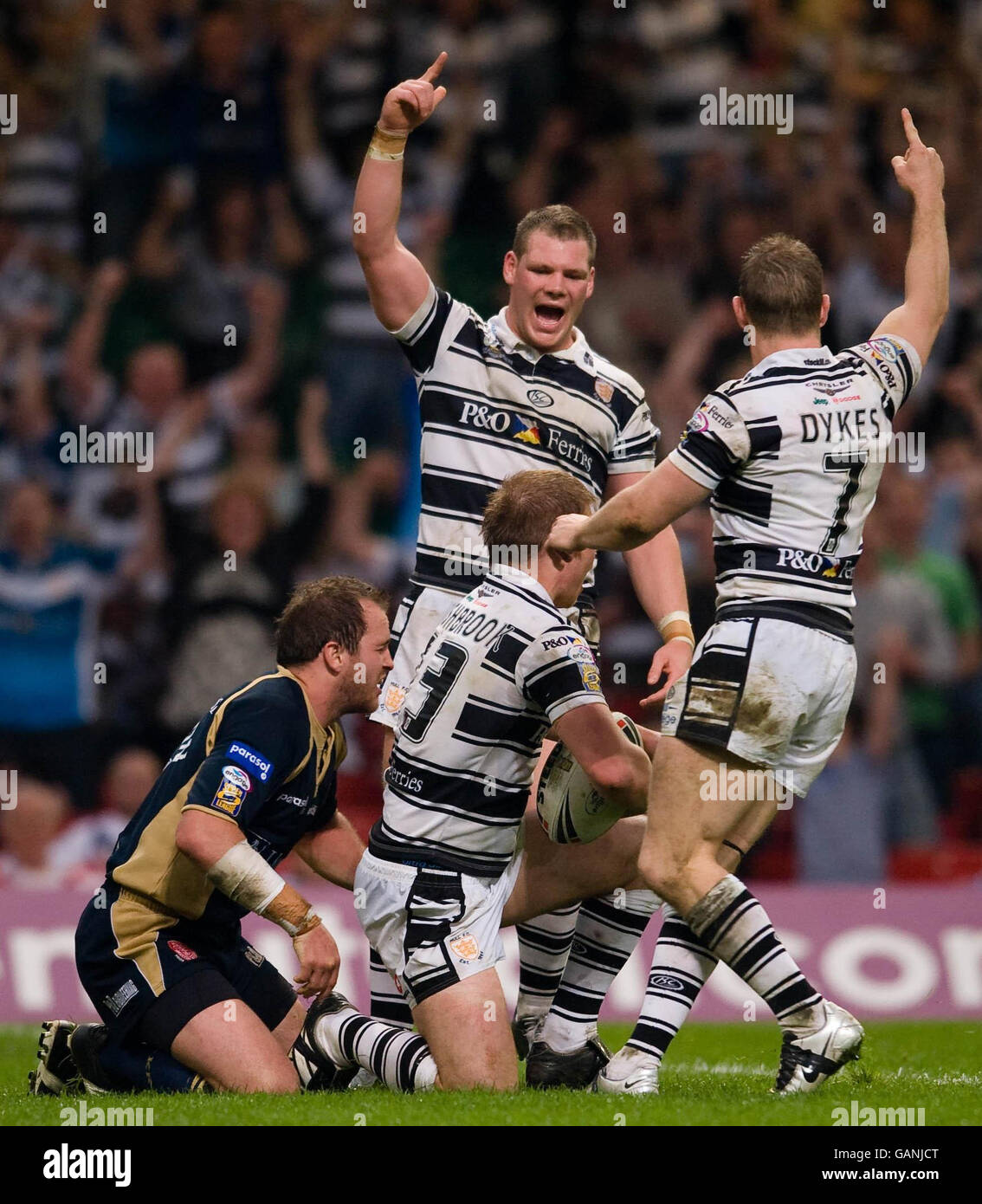 Hull FC's Danny Tickle and Adam Dykes celebrate after Danny Washbrook's ...