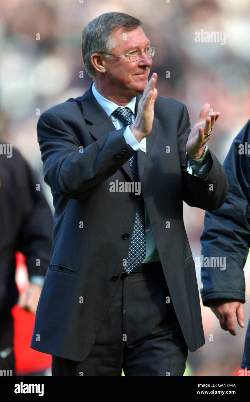 Manchester United's manager Alex Ferguson is all smiles as his team go ...